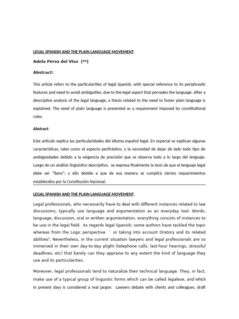 Legal Spanish and The Plain Language Mov | PDF