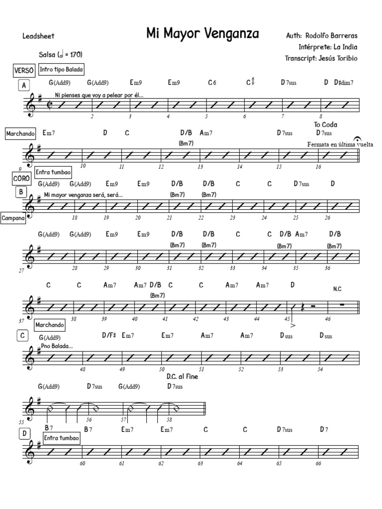 Leadsheet - Mi Mayor Venganza | PDF