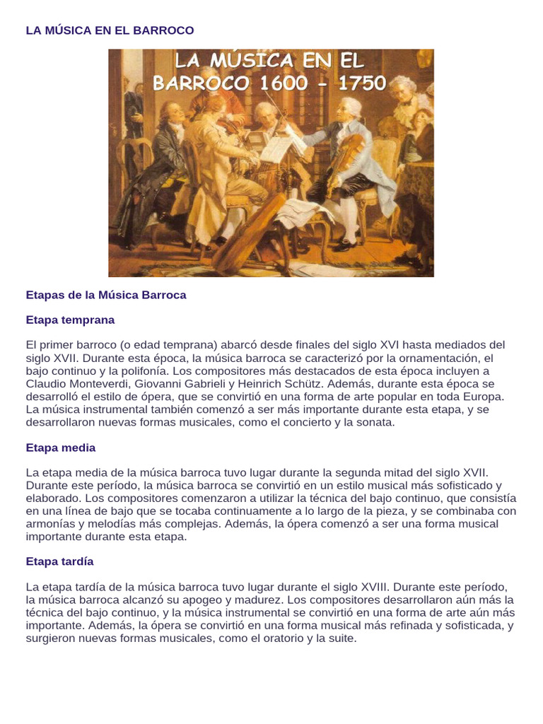 Características y Compositores del Barroco | PDF | Musica barroca | Barroco
