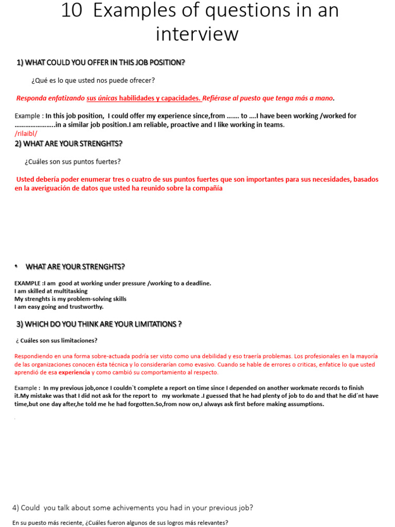 10 Examples of Questions in An Interview | PDF