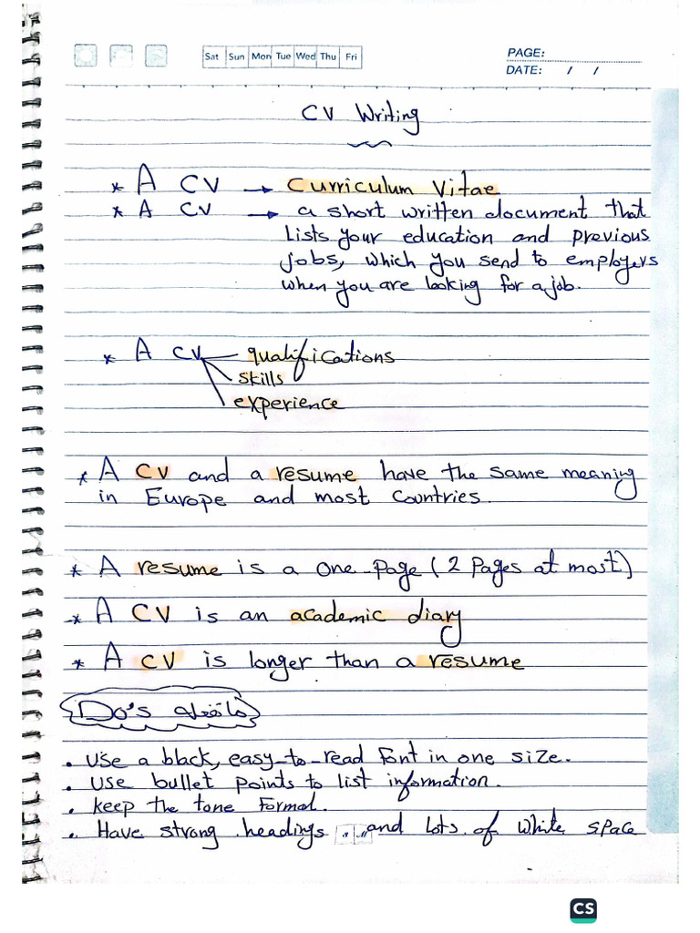 Important Writing Notes | PDF