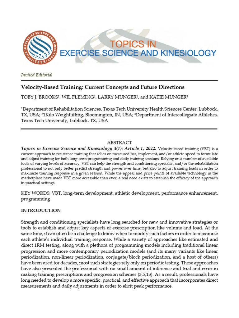 VBT - Current Concepts and Future Directions | PDF