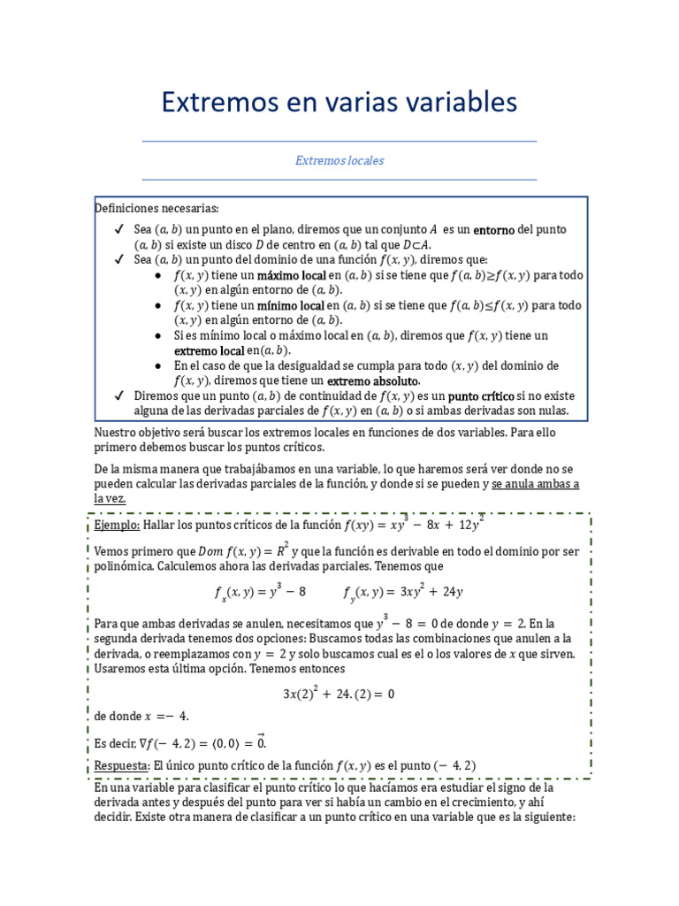 Extremos en Varias Variables | PDF
