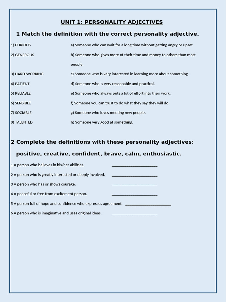 Unit 1 - Personal Qualities | PDF