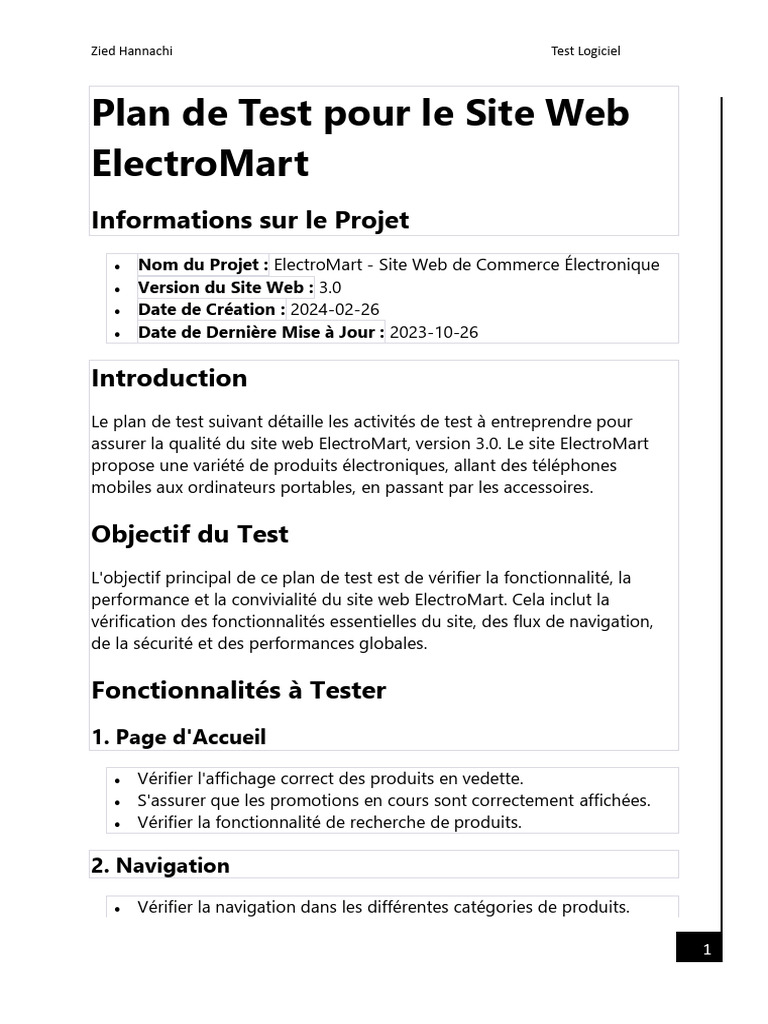 Plan Test Site Web | PDF
