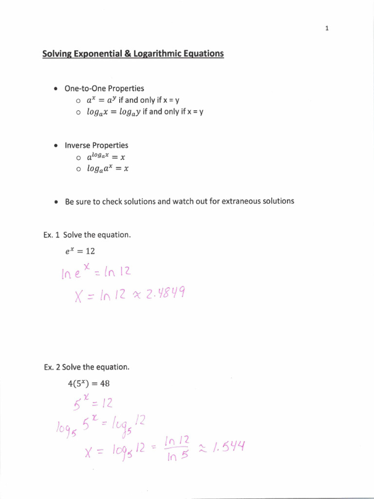 4.4 - Solving Exponential and Logarithmic Equations - Complete | PDF