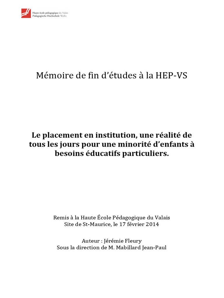 Mémoire de Fin D'études À La HEP - VS | PDF
