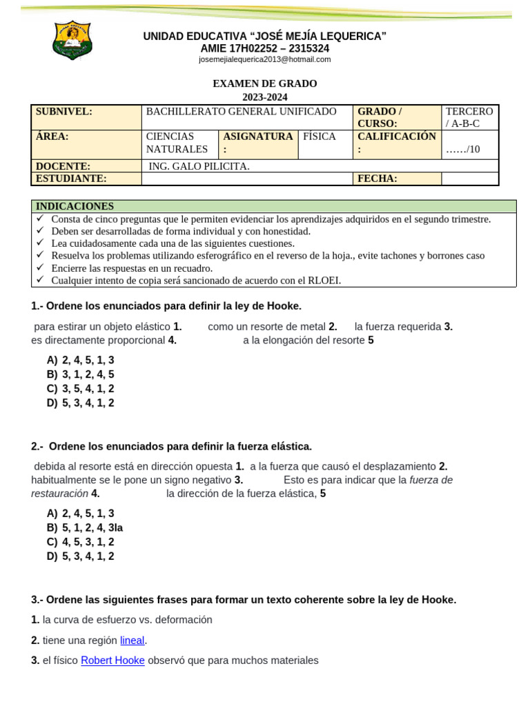 1 Cuestionario Examen de Grado Fisica | PDF