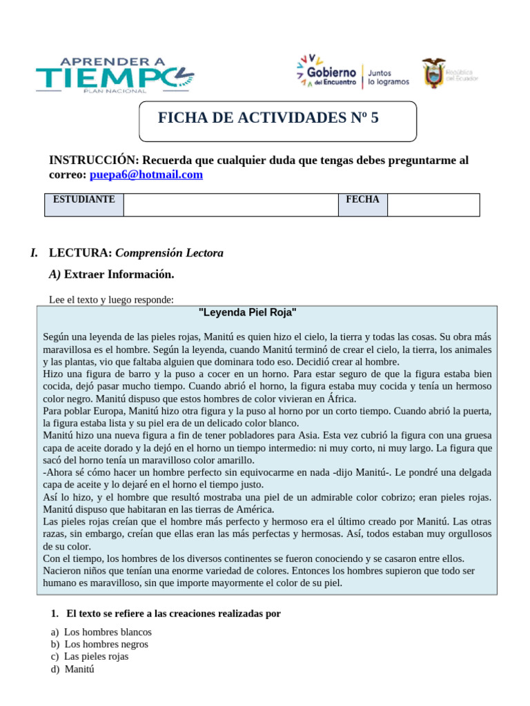 Ficha de Actividades N°1-Comprensión-Lectora-8°-Básica | PDF