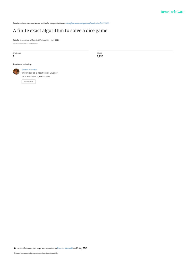A Finite Exact Algorithm To Solve A Dice Game | PDF