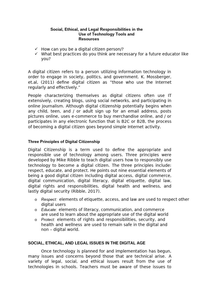 Social Responsibilities of The Use of Technology | PDF | Computing ...