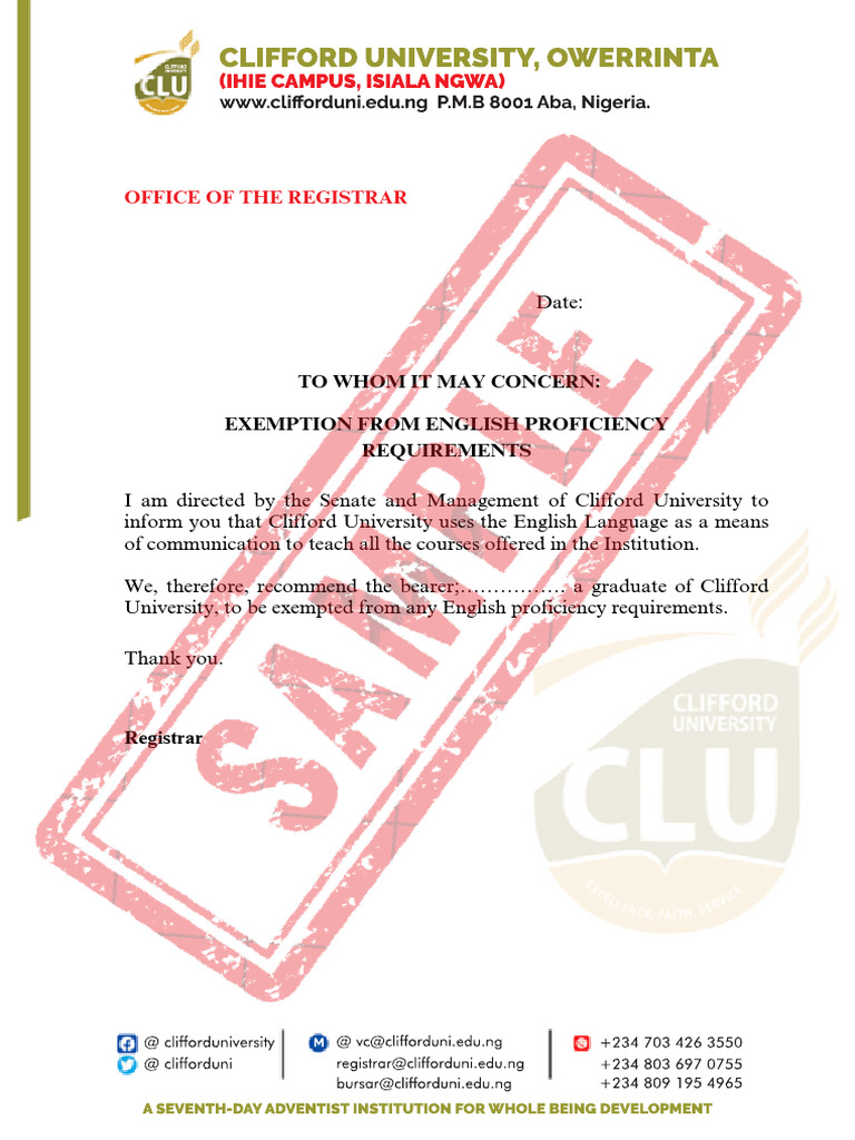 English Exemption Letter | PDF