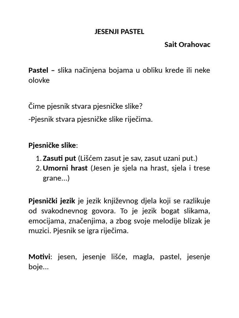 Jesenji Pastel, Analiza | PDF