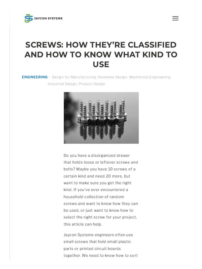 Screws - How They'Re Classified and When You Should Use Them - Jaycon ...