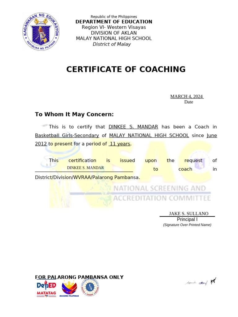 Certificate of Coaching | PDF