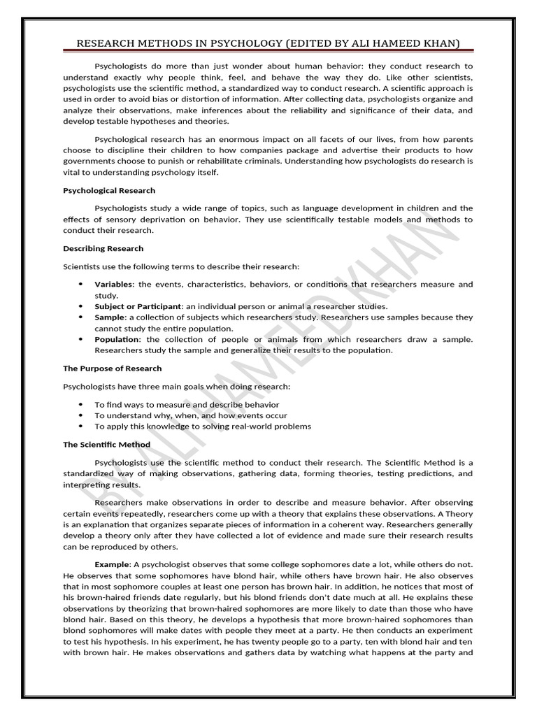 Research Methods in Psychology | PDF | Experiment | Science & Mathematics