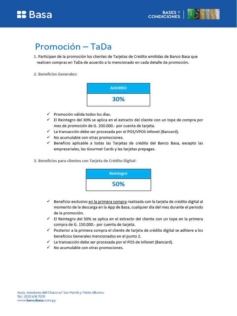 Bases y Condiciones - TADA | PDF