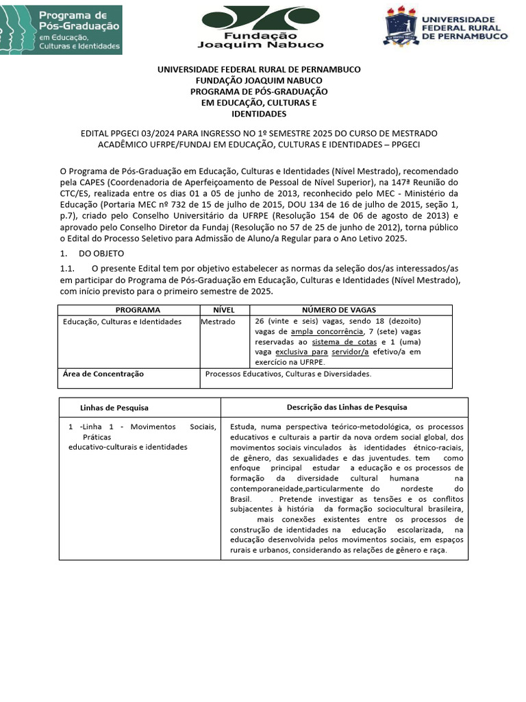 Edital de Seleo para Turma 2025 | PDF
