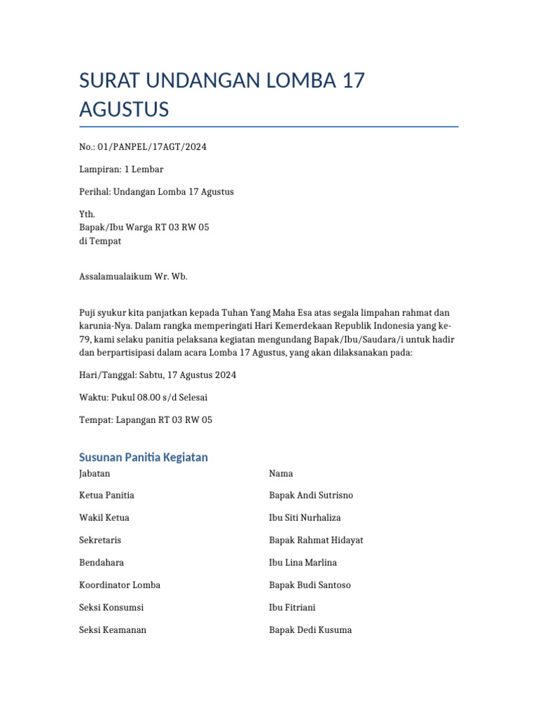 Surat Undangan Lomba 17 Agustus | PDF