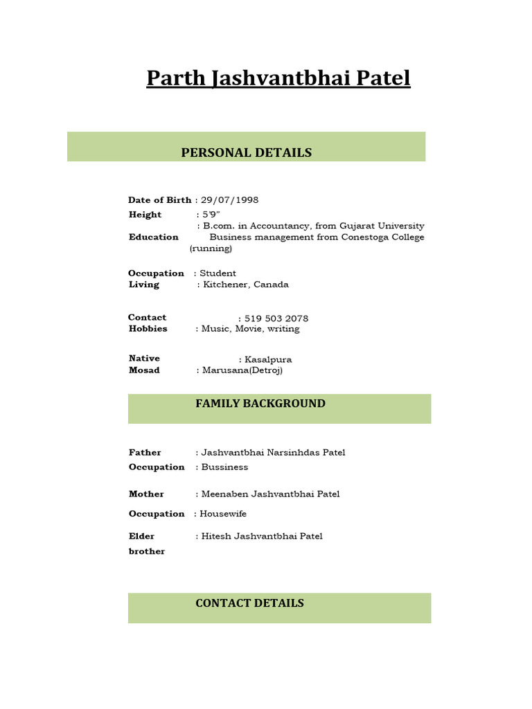 Parth Bio-Data 2 | PDF