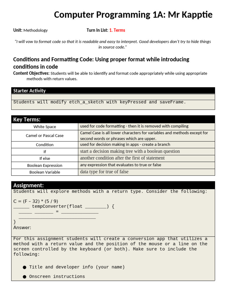 Formatting Code and Methods With Return-1 | PDF