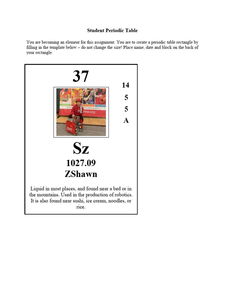 Student Element Table | PDF