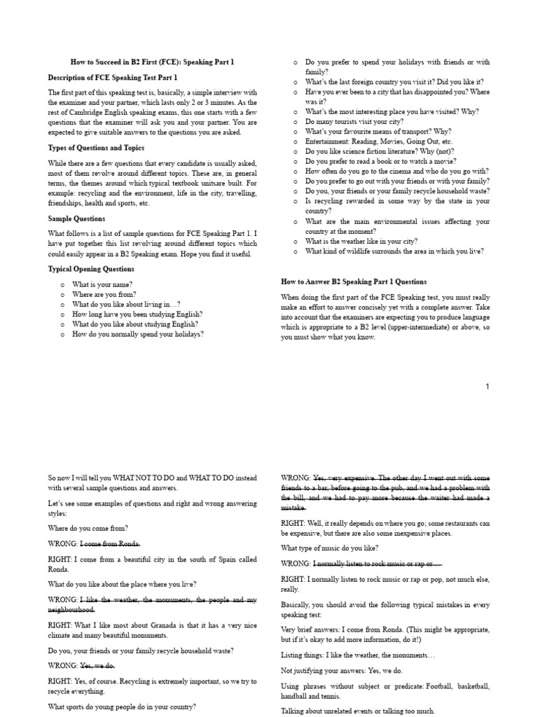 How To Succeed in b2 First Speaking | PDF