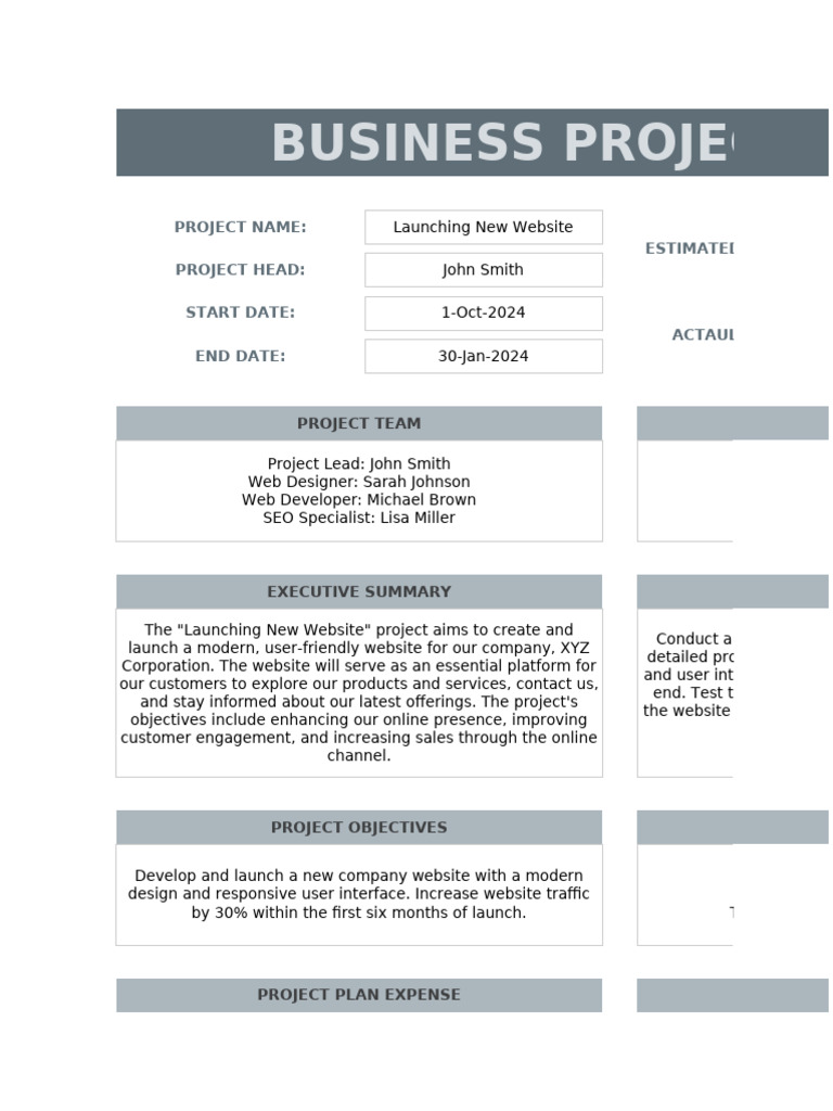 Business Project Plan Template | PDF