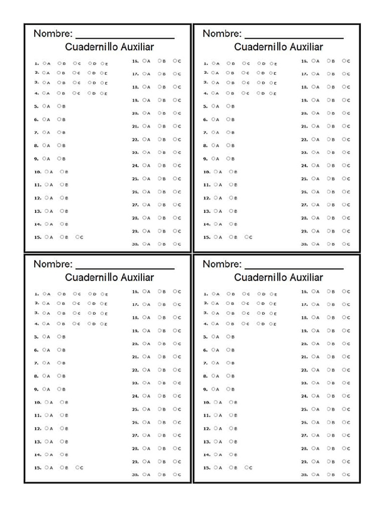 Hoja de Respuestas Cuadernillo Auxiliar | PDF