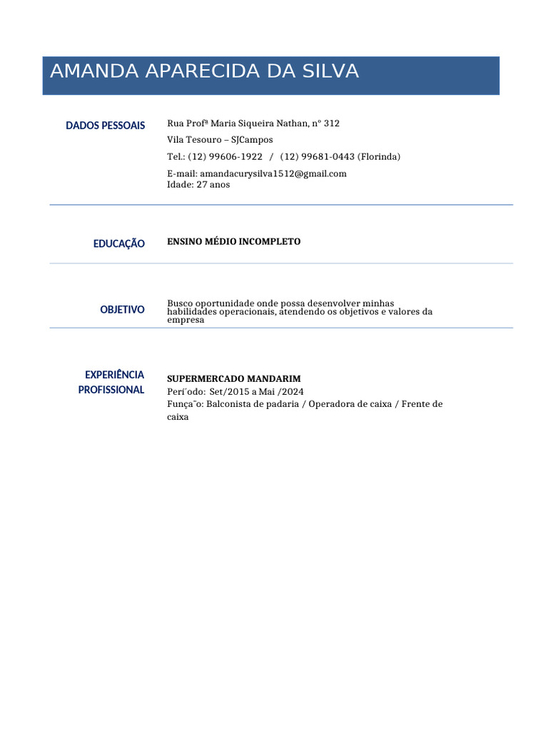 Curriculo Amanda | PDF