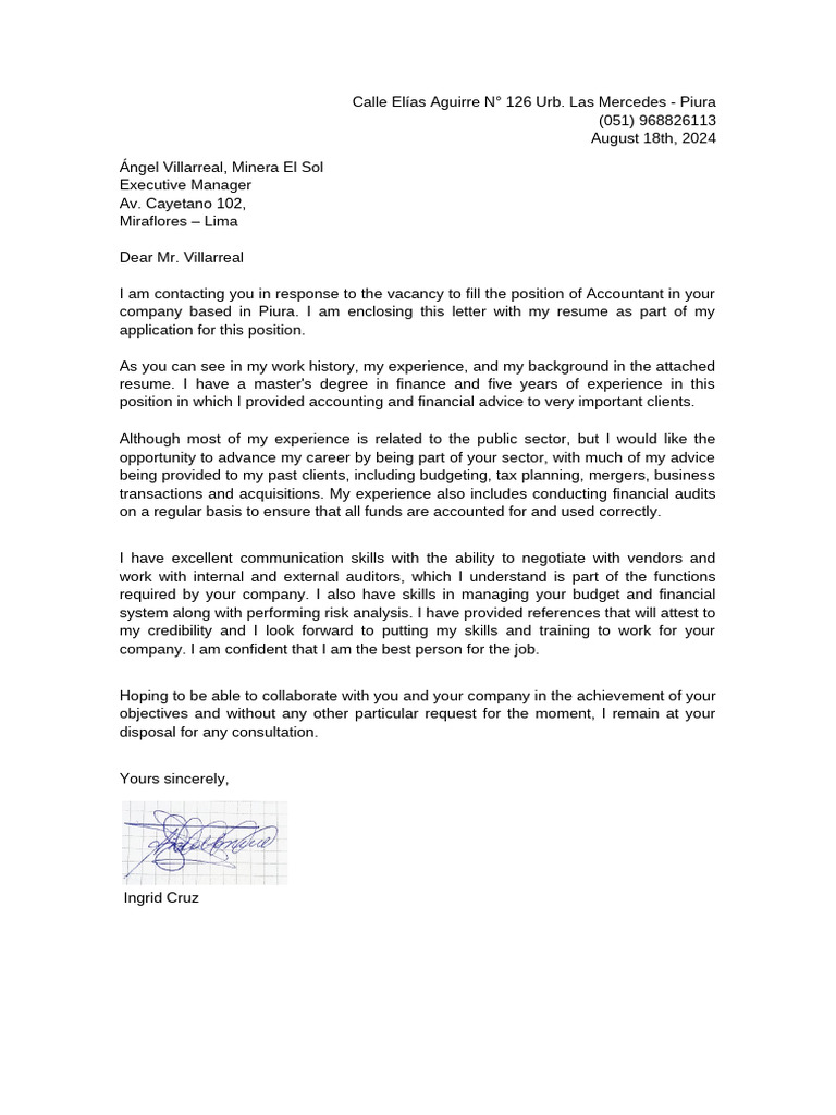 Carta Icpna Ingrid Cruz | PDF