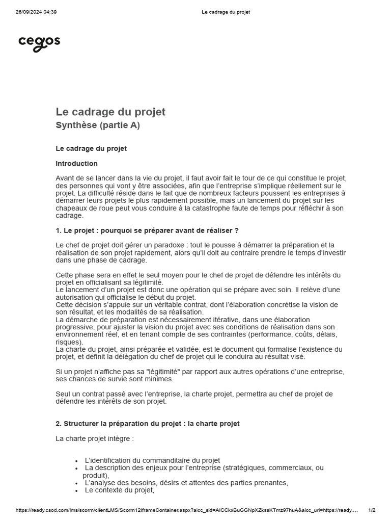 The Project Framework. Part A | PDF