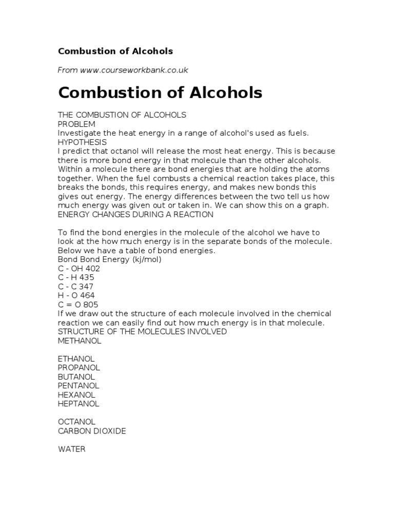 Combustion of Alcohols | PDF | Combustion | Alcohol