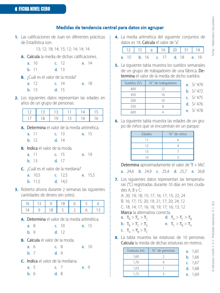 F0 - Medidas de Tendencia Central para Datos Sin Agrupar | PDF