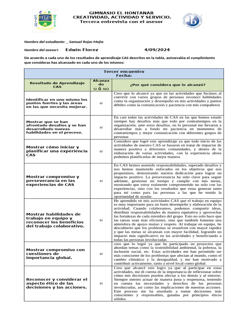 Tercera Entrevista Con El Asesor Samuel Rojas | PDF | Creatividad | Empatía