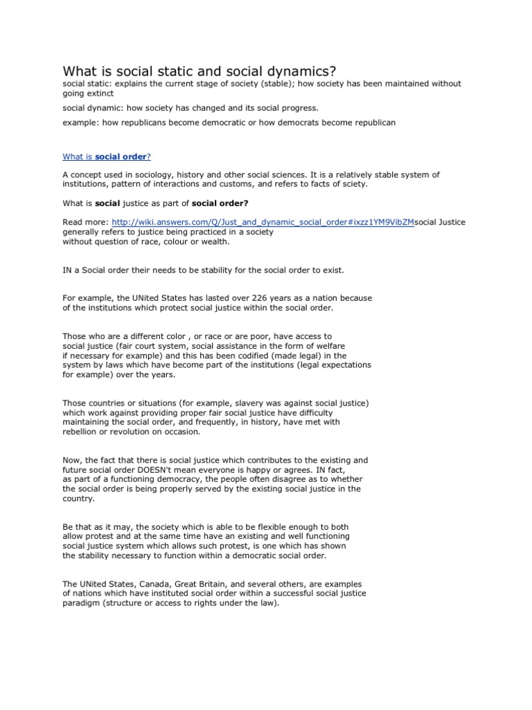 What Is Social Static and Social Dynamics | PDF | Social Justice ...