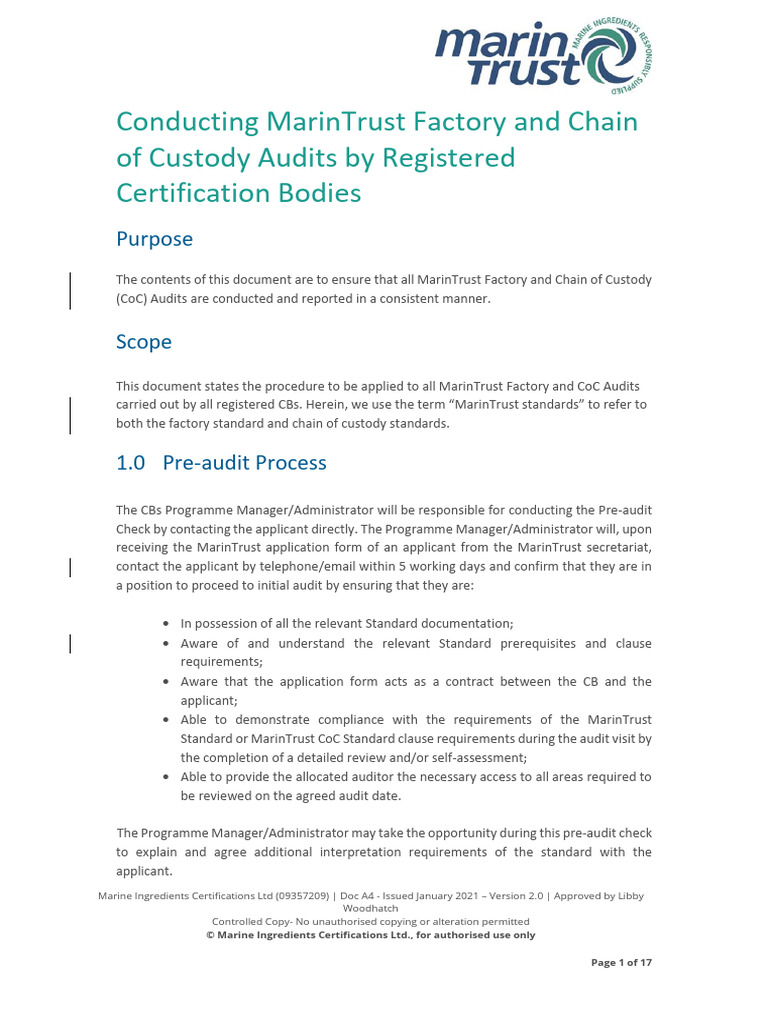 MarinTrust CoC Audit Procedures Guide | PDF | Audit | Auditor's Report