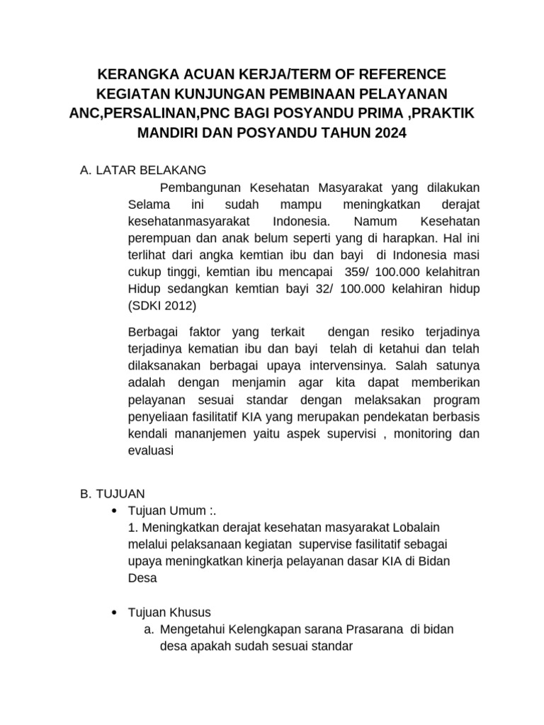 KAK P4K 2024 Posyandu | PDF