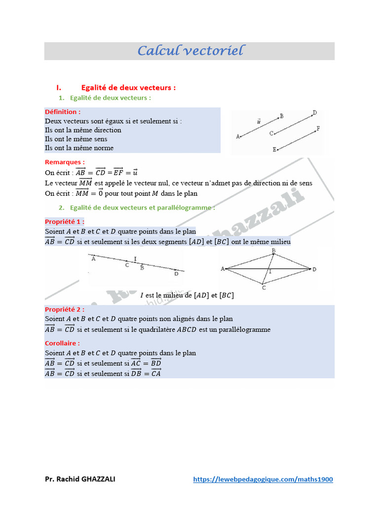 Exercices de calcul vectoriel tronc commun | PDF | Norme (Mathématiques ...