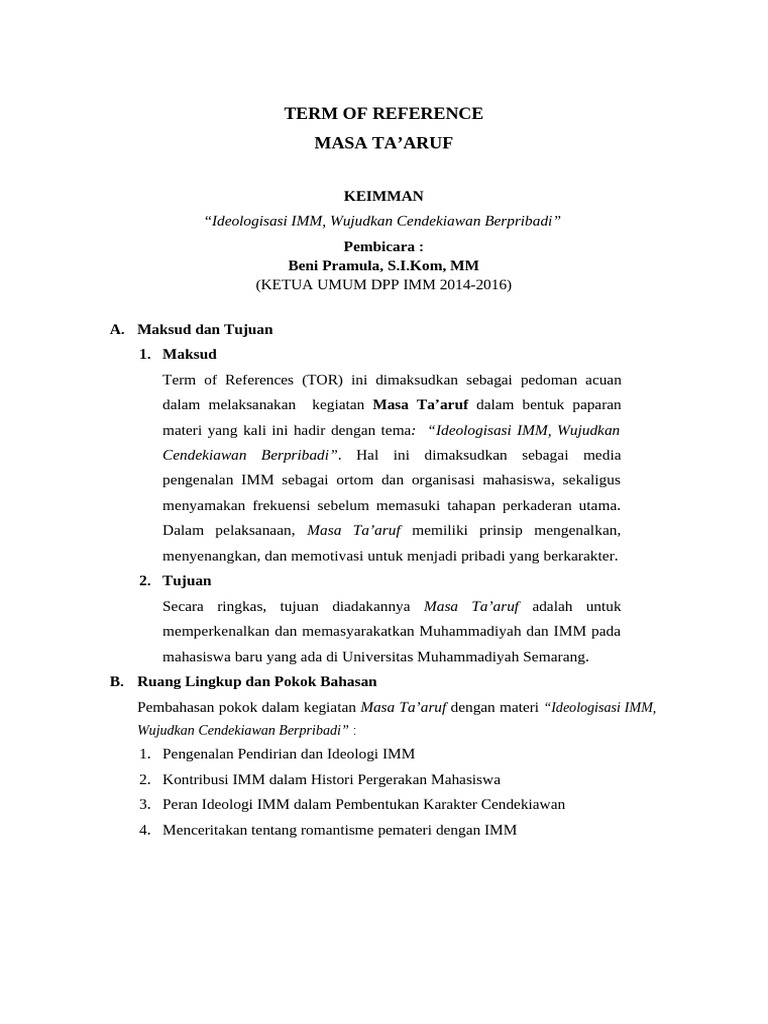 Term of Reference Ke-Imm An Masta 2024 | PDF