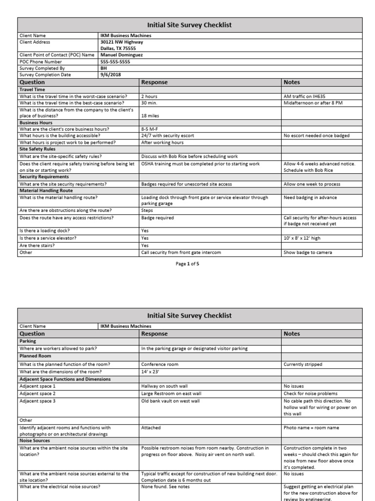 Initial Site Survey Checklist IT | PDF