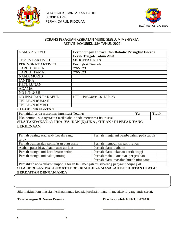 Borang Kebenaran Murid | PDF