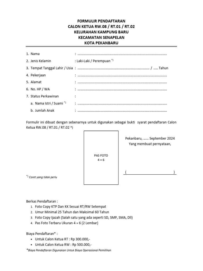 Form Pendaftaran RT RW | PDF