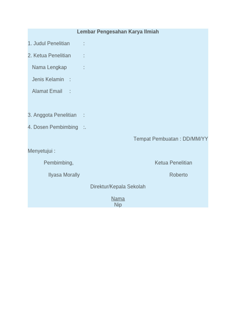 Lembar Pengesahan Karya Ilmiah | PDF