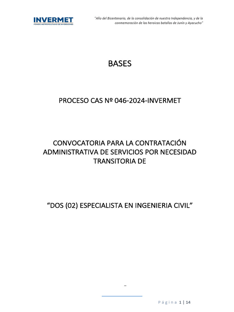 Bases Proceso Cas #046-2024 | PDF