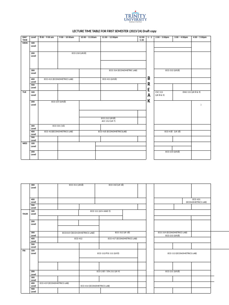 2023-2024 Session Timetable Economics | PDF
