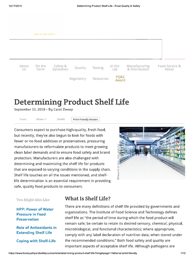 Determining Product Shelf Life - Food Quality & Safety | PDF