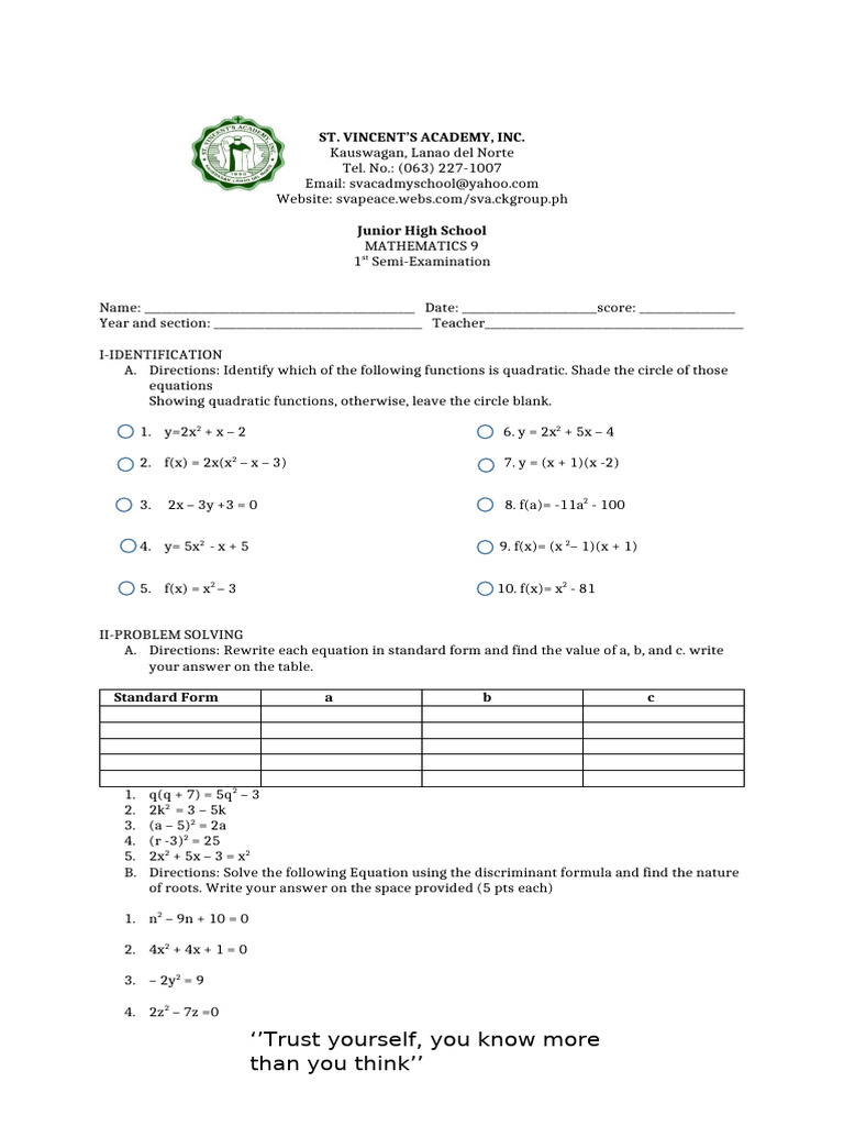 2023 Math 9 TQ Semi | PDF