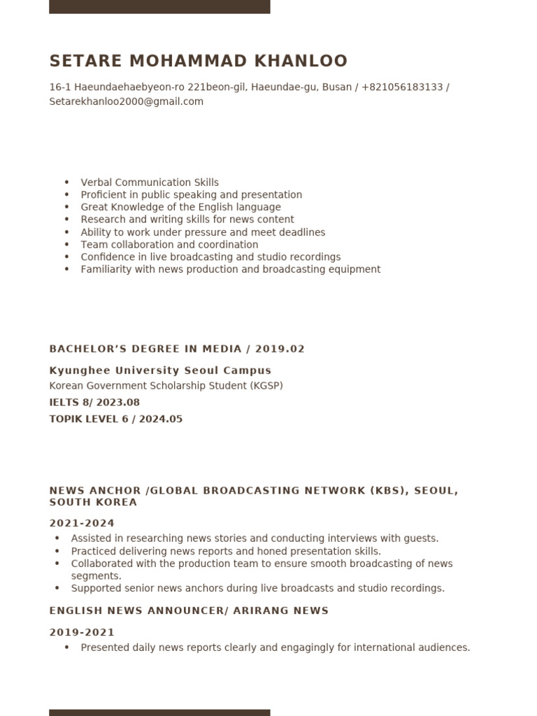 MBC Busan TV Resume | PDF