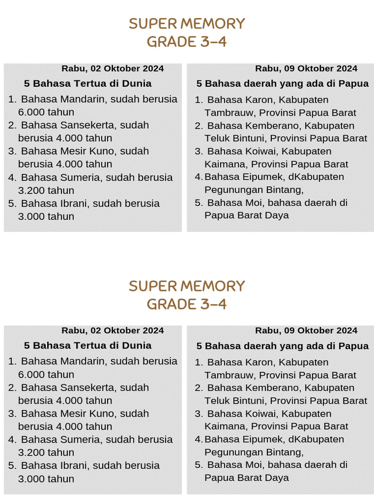 Super Memory Grade 3-4 | PDF